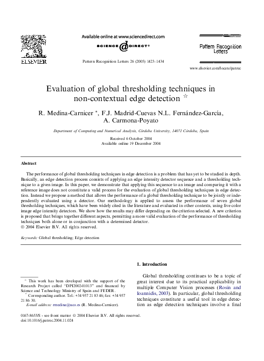 (PDF) Evaluation of global thresholding techniques in non-contextual edge detection