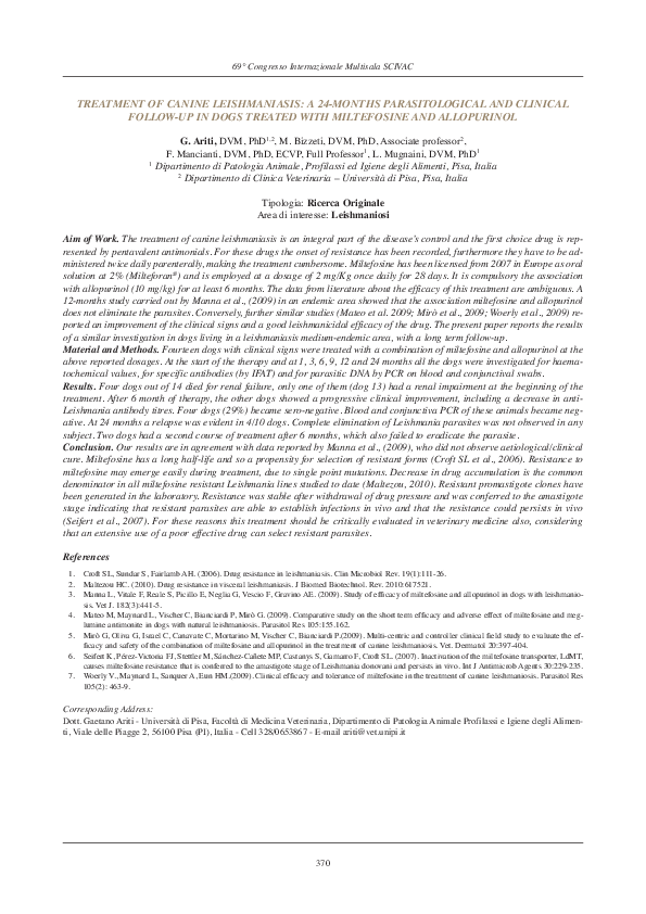 (PDF) Treatment of Canine Leishmaniasis: A 24-MONTHS Parasitological ...