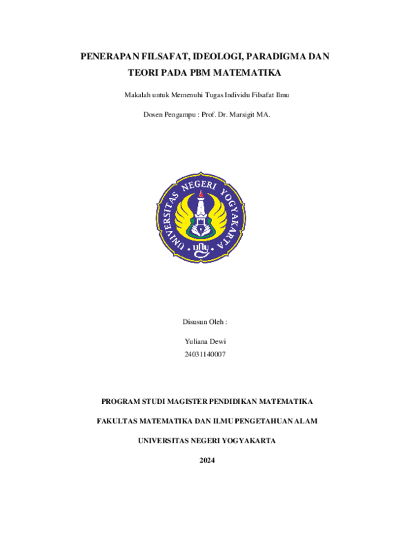 (PDF) Penerapan Filsafat, Ideologi, Paradigma dan Teori pada PBM Matematika