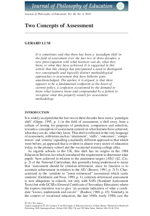(PDF) Two Concepts of Assessment