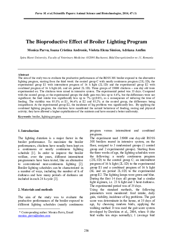 (PDF) The Bioproductive Effect of Broiler Lighting Program