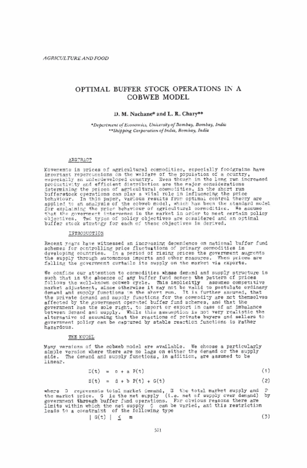 (PDF) Optimal Buffer Stock Operations in a Cobweb Model | Dilip Nachane ...