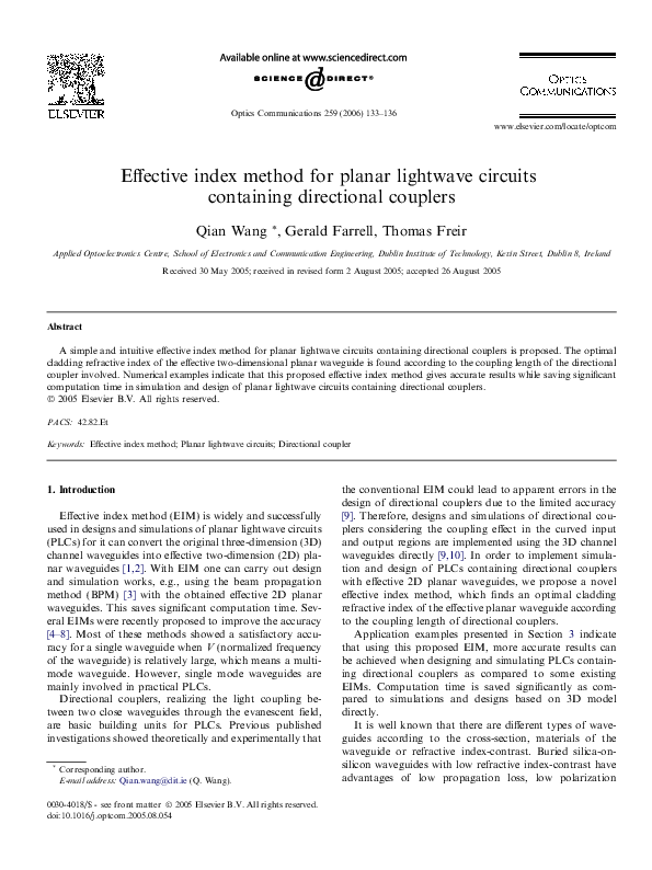 (PDF) Effective index method for planar lightwave circuits containing directional couplers