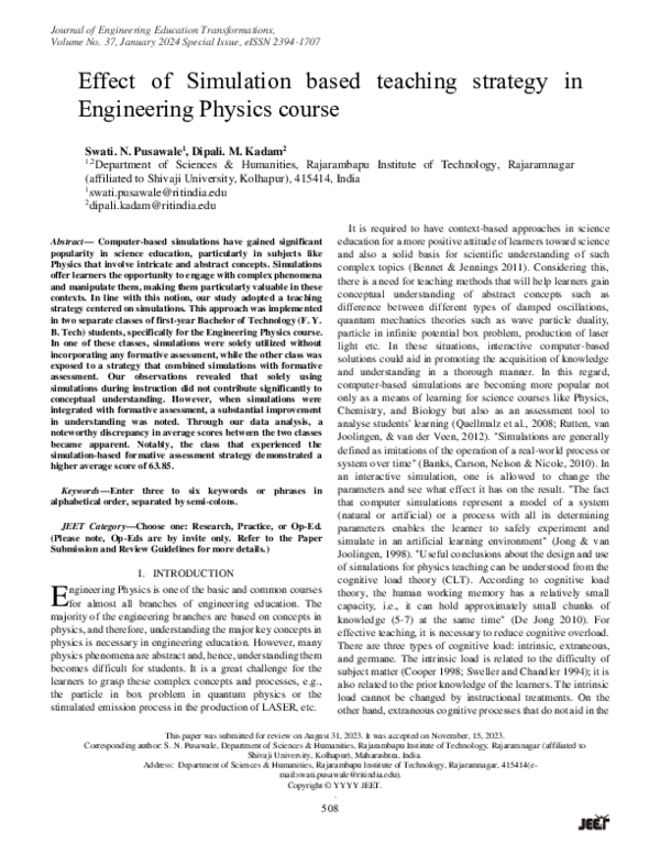 (PDF) Effect of Simulation based teaching strategy in Engineering Physics course