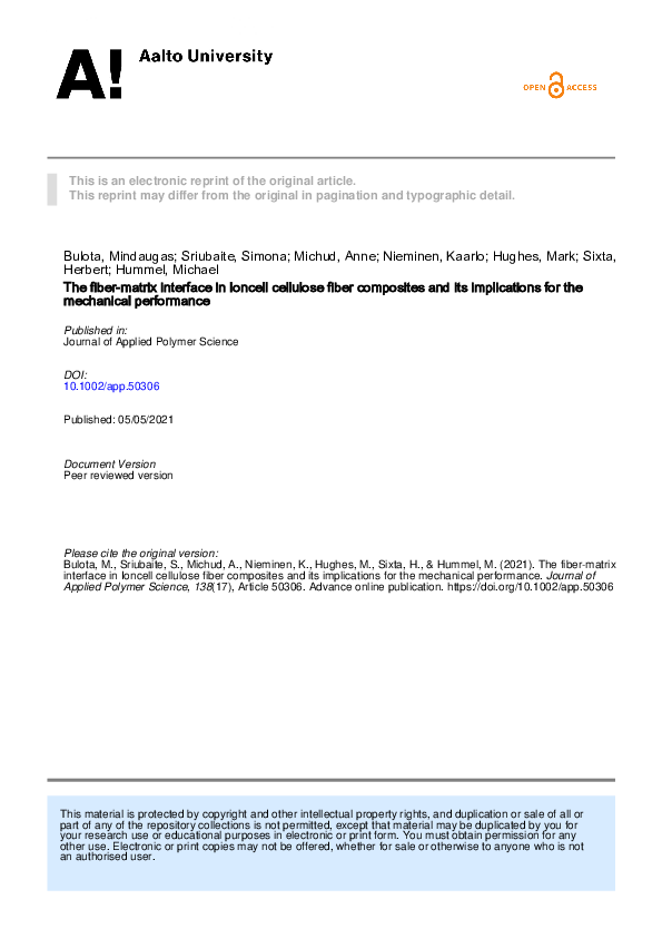 (PDF) The fiber‐matrix interface in Ioncell cellulose fiber composites ...