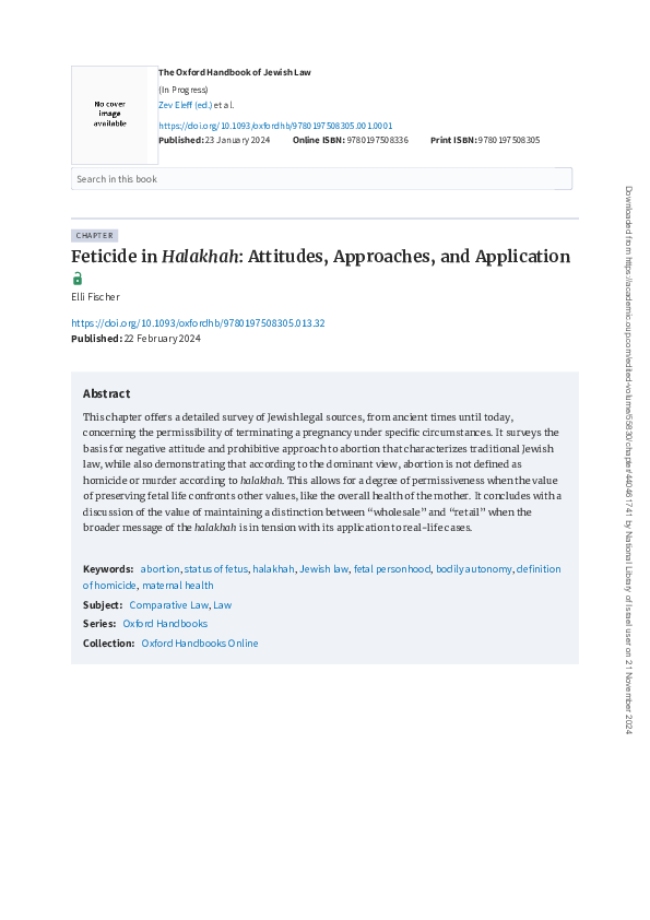 (PDF) Feticide in Halakhah: Attitudes, Approaches, and Application