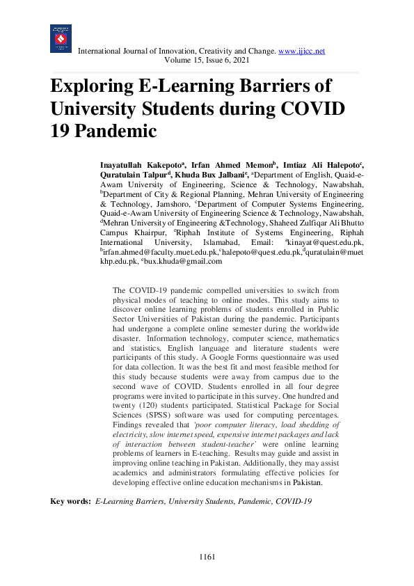 (PDF) Exploring E-Learning Barriers of University Students