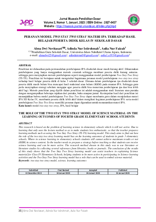 (PDF) Peranan Model Two Stay Two Stray Materi Ipa Terhadap Hasil ...
