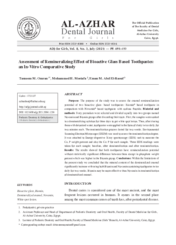 (PDF) Assessment of Remineralizing Effect of Bioactive Glass Based ...