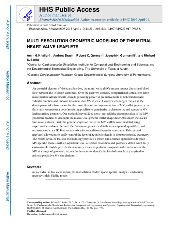 (PDF) Multi-resolution geometric modeling of the mitral heart valve ...