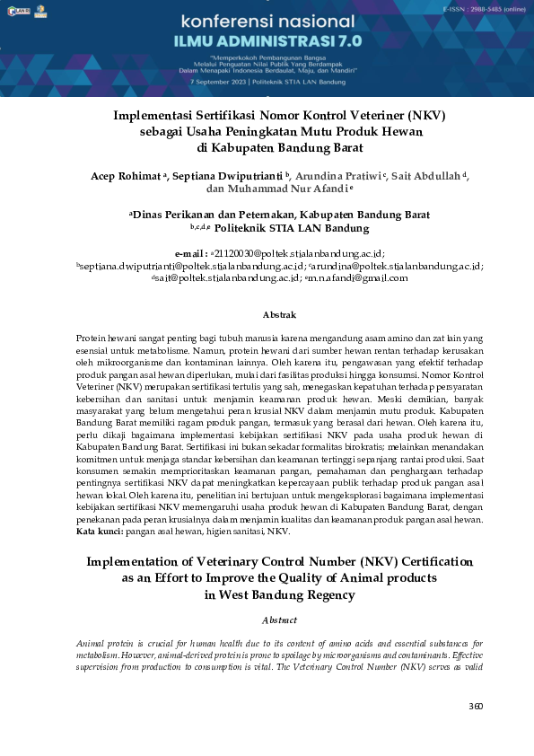 (PDF) Implementasi Sertifikasi Nomor Kontrol Veteriner (NKV) sebagai ...