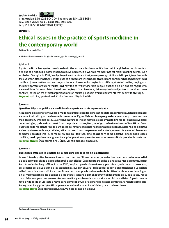 (PDF) Ethical issues in the practice of sports medicine in the ...