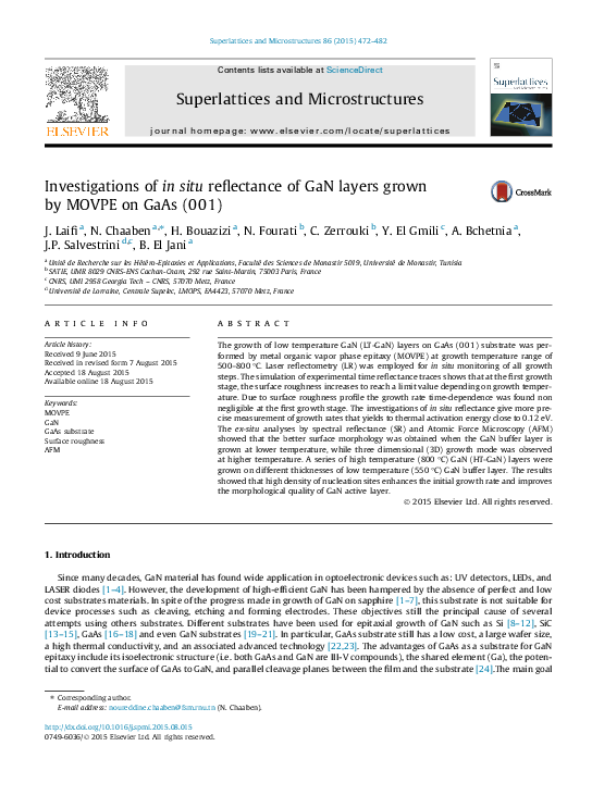 (PDF) Investigations of in situ reflectance of GaN layers grown by MOVPE on GaAs (001)