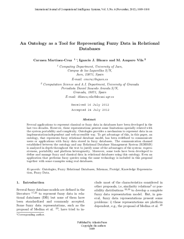 (PDF) An Ontology as a Tool for Representing Fuzzy Data in Relational Databases