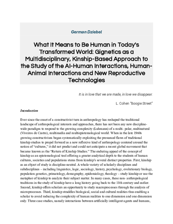 (PDF) What It Means to Be Human in Today's Transformed World: Gignetics ...