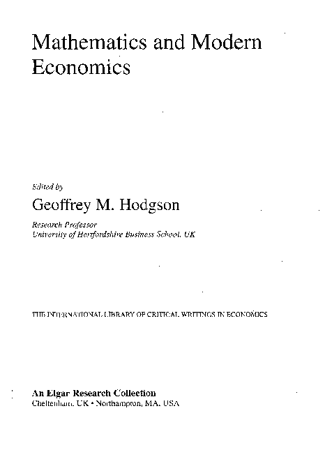 (PDF) Mathematics and Modern Economics
