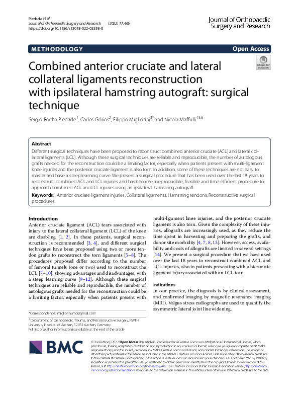 (PDF) Combined anterior cruciate and lateral collateral ligaments ...