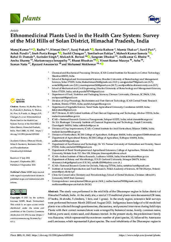 (PDF) Ethnomedicinal Plants Used in the Health Care System: Survey of the Mid Hills of Solan ...