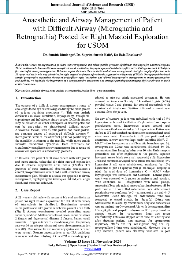 (PDF) Anaesthetic and Airway management of patient with difficult airway (micrognathia and ...