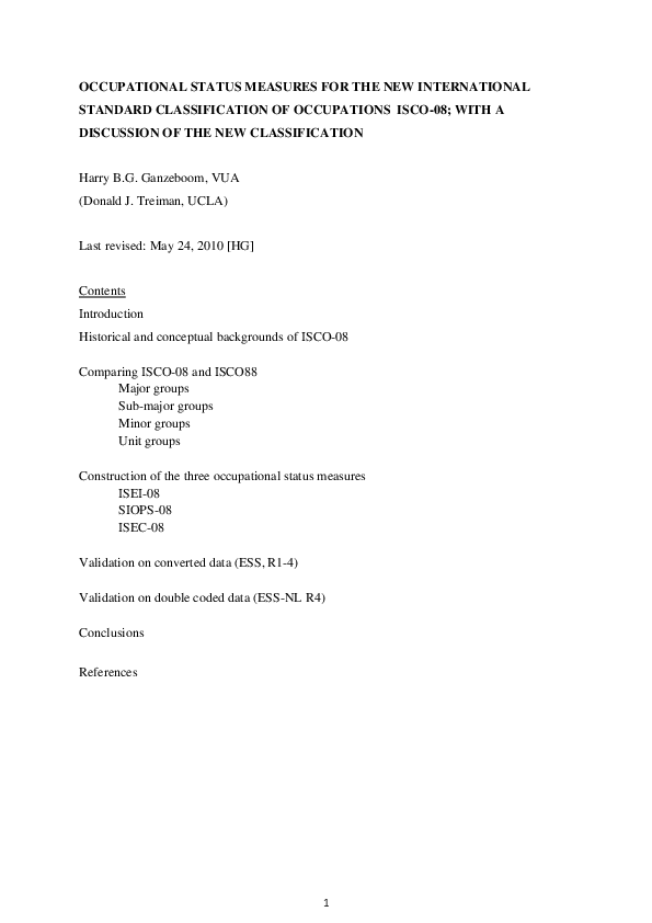 (PDF) Occupational status measures for the new International Standard ...