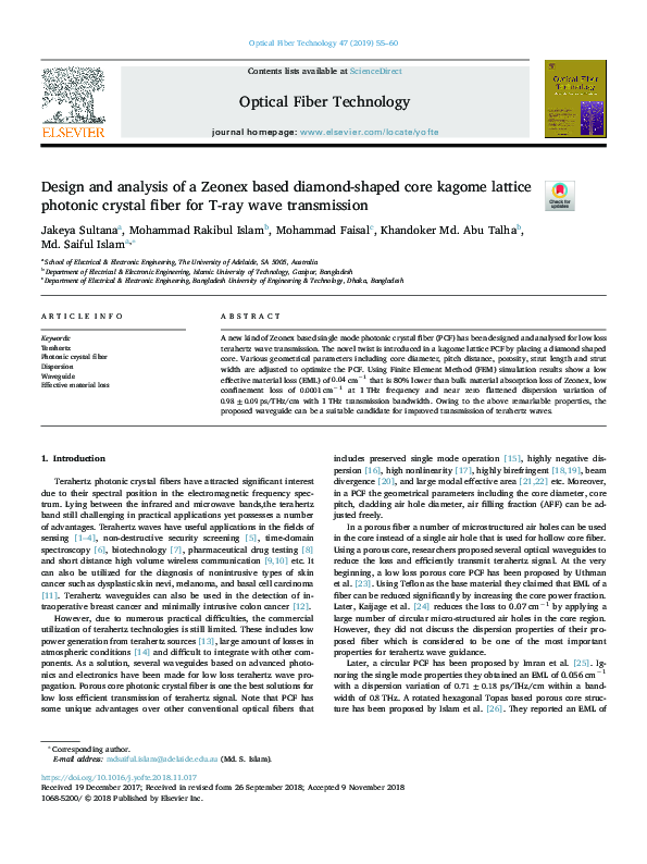 (PDF) Design and analysis of a Zeonex based diamond-shaped core kagome ...