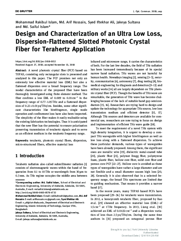 (PDF) Design and Characterization of an Ultra Low Loss, Dispersion ...