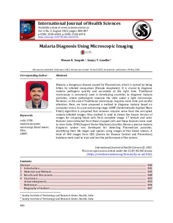 (PDF) Malaria diagnosis using microscopic imaging