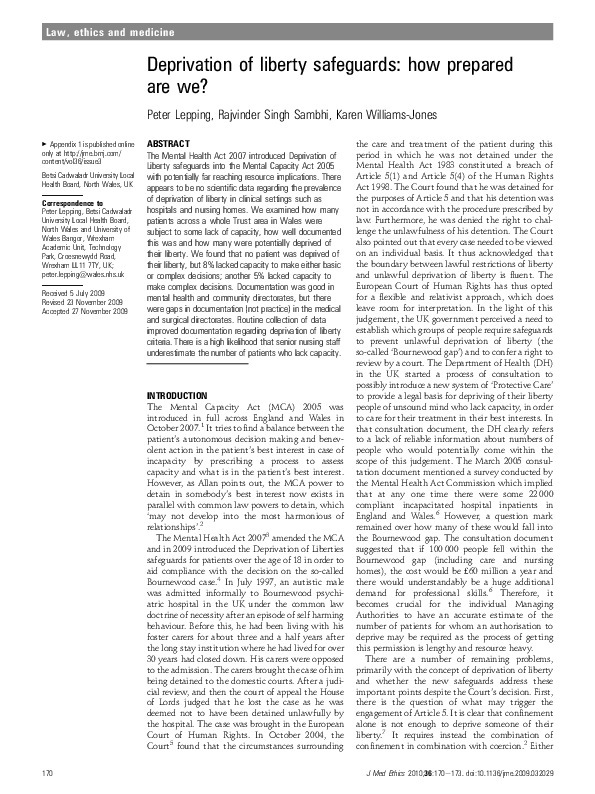 (PDF) Deprivation of liberty safeguards: how prepared are we?