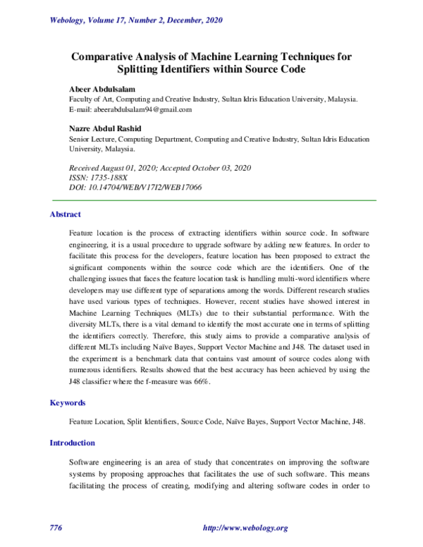 (PDF) Comparative Analysis of Machine Learning Techniques for Splitting Identifiers within ...