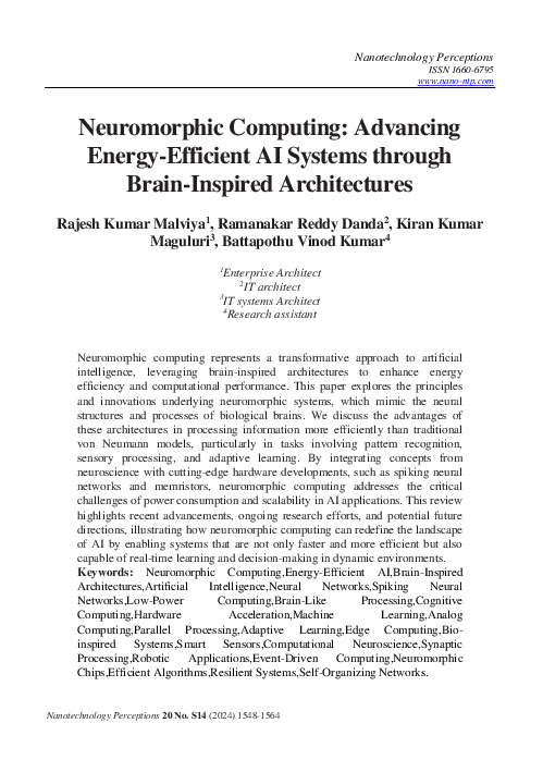 (PDF) Neuromorphic Computing: Advancing Energy-Efficient AI Systems through Brain-Inspired ...