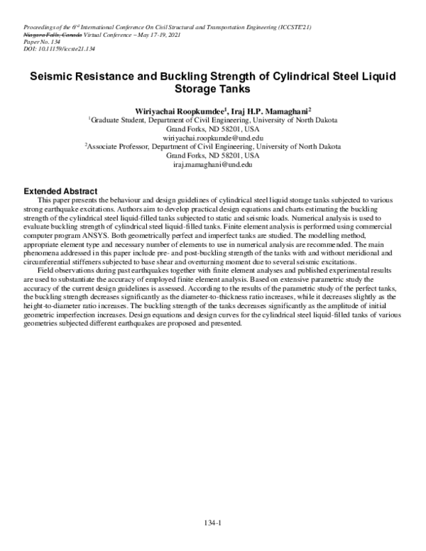 (PDF) Seismic Resistance and Buckling Strength of Cylindrical Steel ...