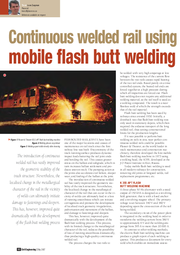 (PDF) Continuous welded rail using the mobile flash butt welding machine