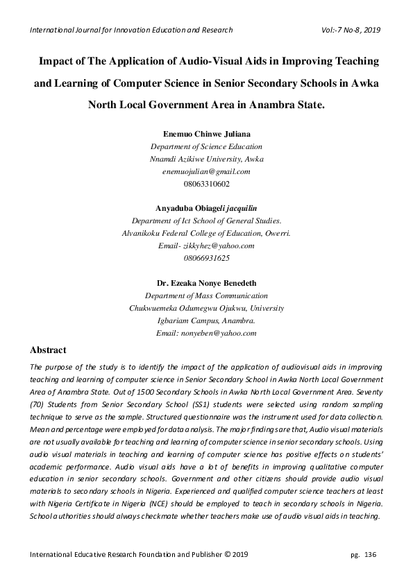 (PDF) Impact of the Application of Audio-Visual Aids in Improving ...