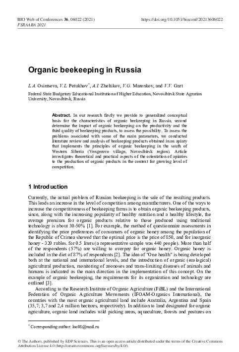 (PDF) Organic beekeeping in Russia