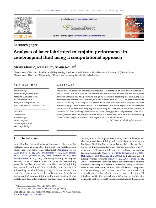 (PDF) Analysis of laser fabricated microjoint performance in ...