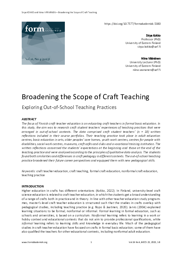 (PDF) Broadening the Scope of Craft Teaching