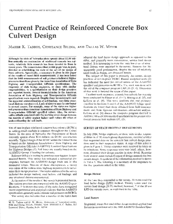 (PDF) Current Practice of Reinforced Concrete Box Culvert Design