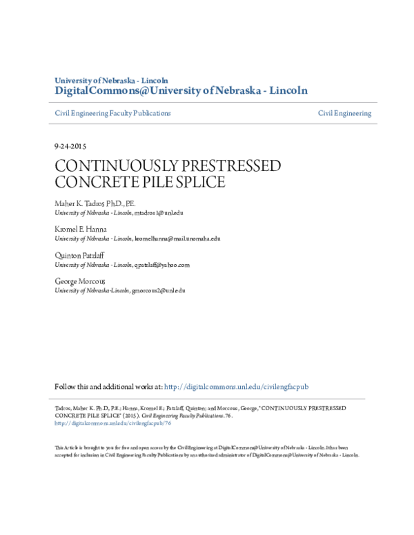 (PDF) Continuously Prestressed Concrete Pile Splice
