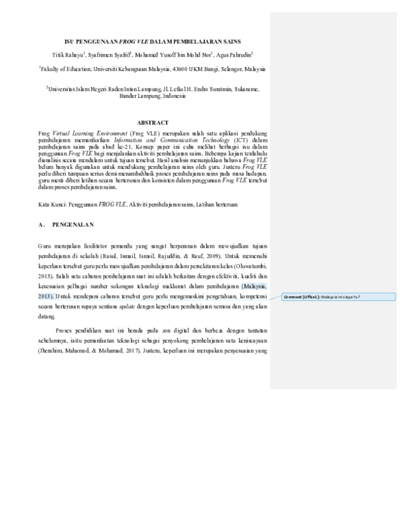 (PDF) Penggunaan Frog VLE dalam Pembelajaran Sains