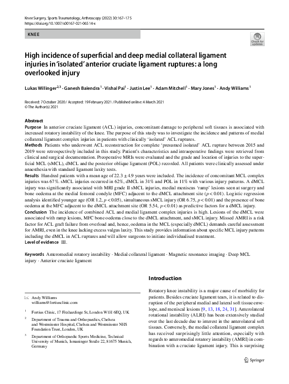(PDF) High incidence of superficial and deep medial collateral ligament ...