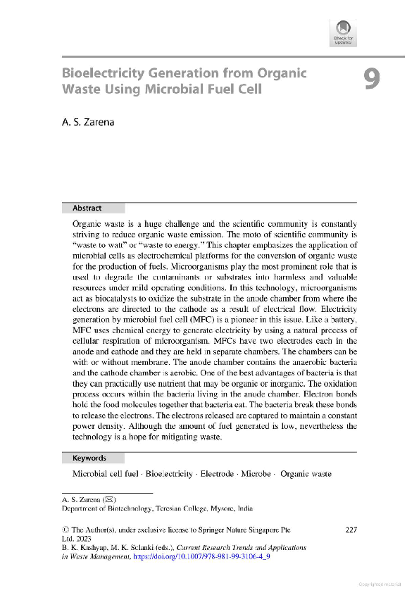 (PDF) Bioelectricity Generation from Organic Waste Using Microbial Fuel ...