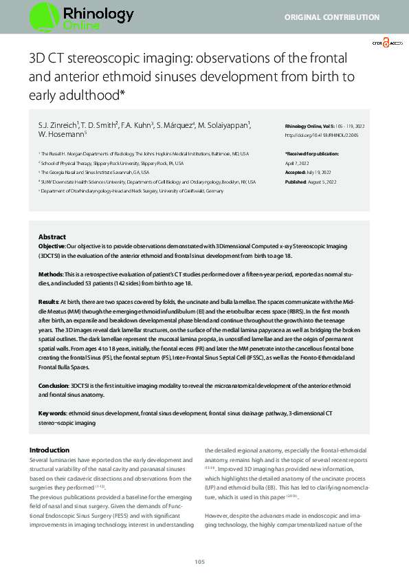 (PDF) 3D CT stereoscopic imaging: observations of the frontal and ...