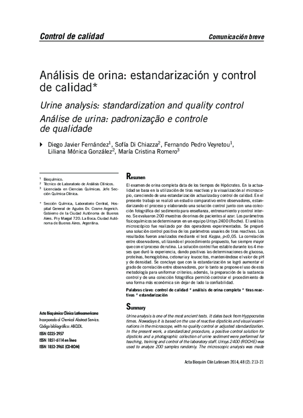 (PDF) Urine analysis: standardization and quality control Análise de ...