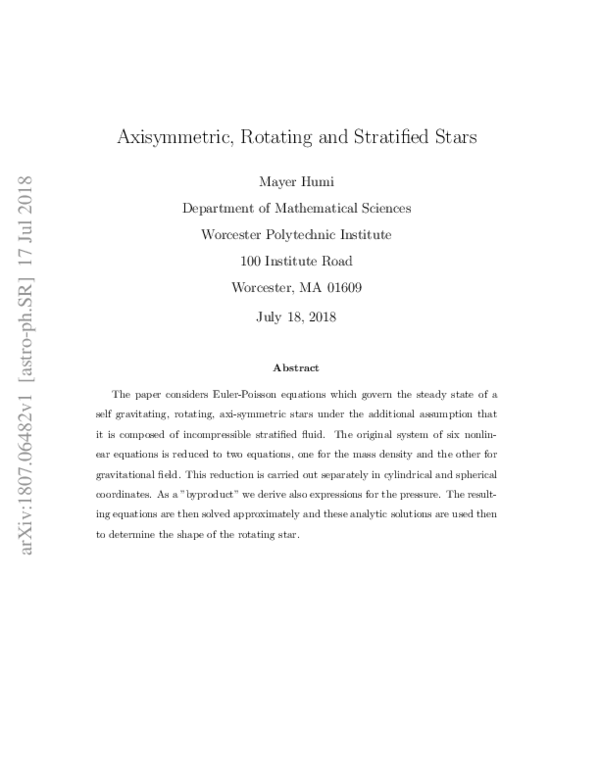 (PDF) Axisymmetric, Rotating and Stratified Star | Mayer Humi ...