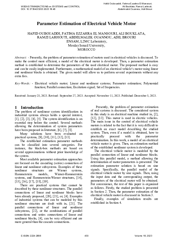 (PDF) Parameter Estimation of Electrical Vehicle Motor