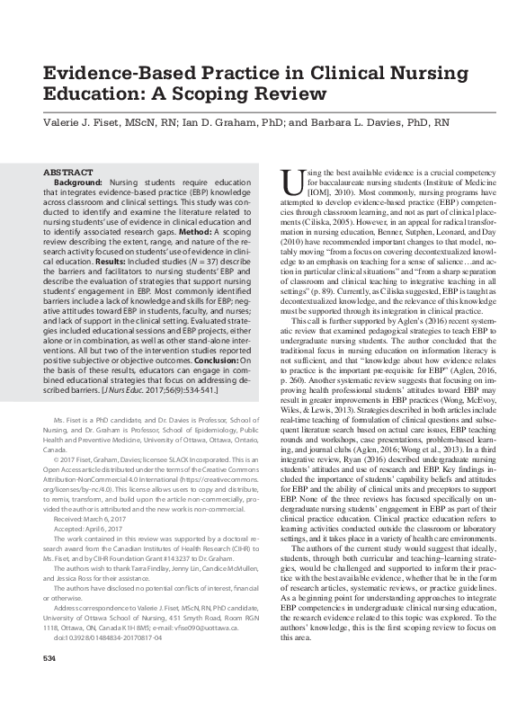 (PDF) Evidence-Based Practice in Clinical Nursing Education: A Scoping Review