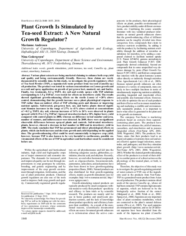(PDF) Plant Growth Is Stimulated by Tea-seed Extract: A New Natural ...