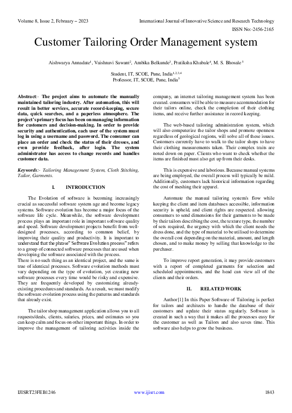 (PDF) Customer Tailoring Order Management system