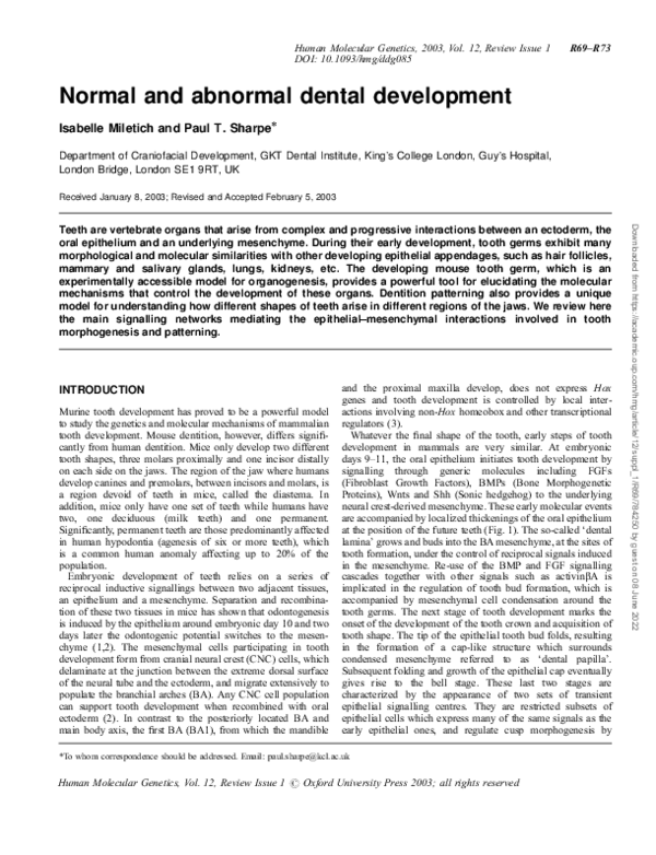 (PDF) Normal and abnormal dental development