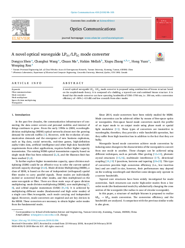 (PDF) A novel optical waveguide LP01/LP02 mode converter